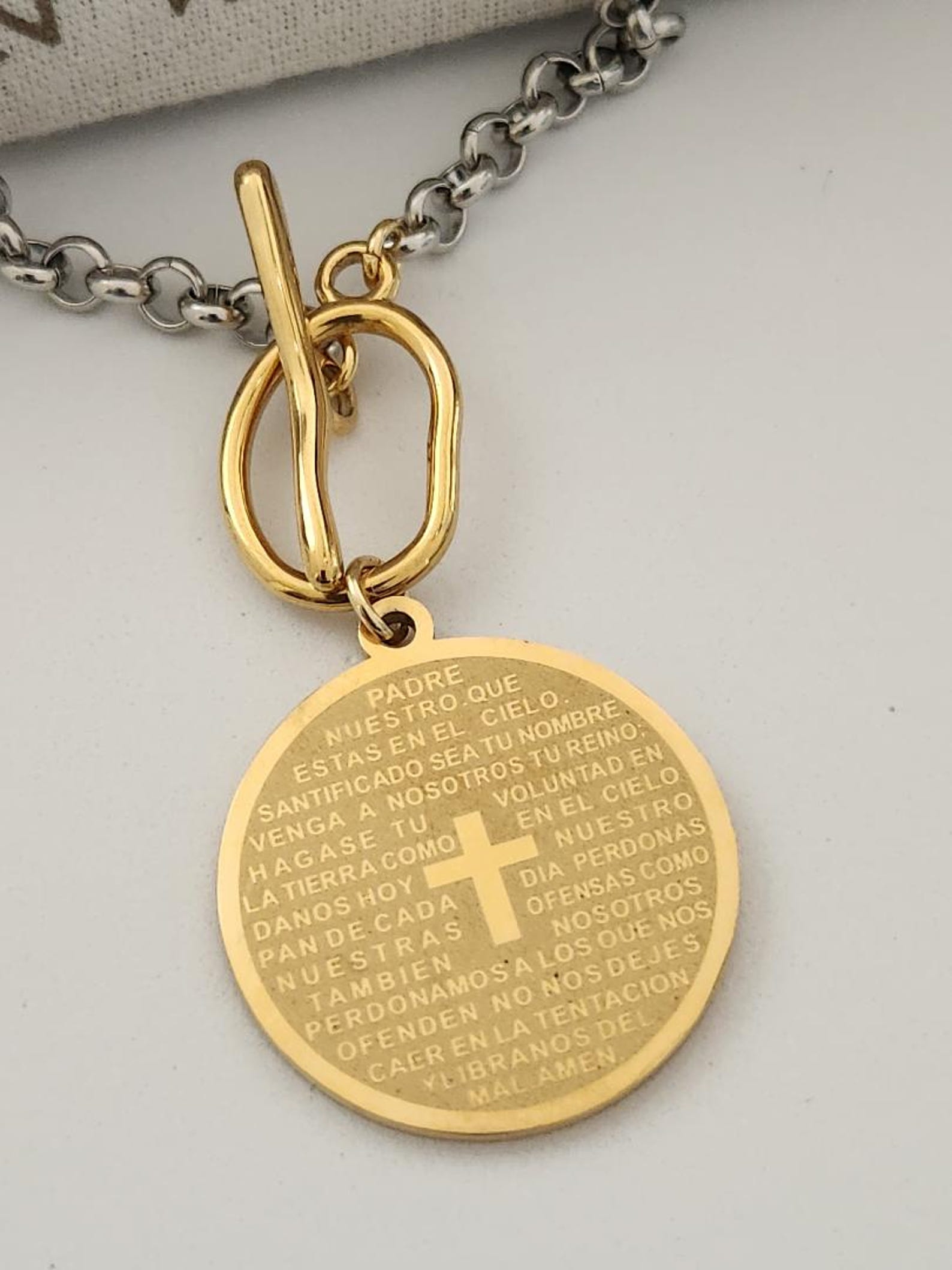 Our Father Lord's Prayer Necklace, Catholic Necklace, Spanish Prayer ...