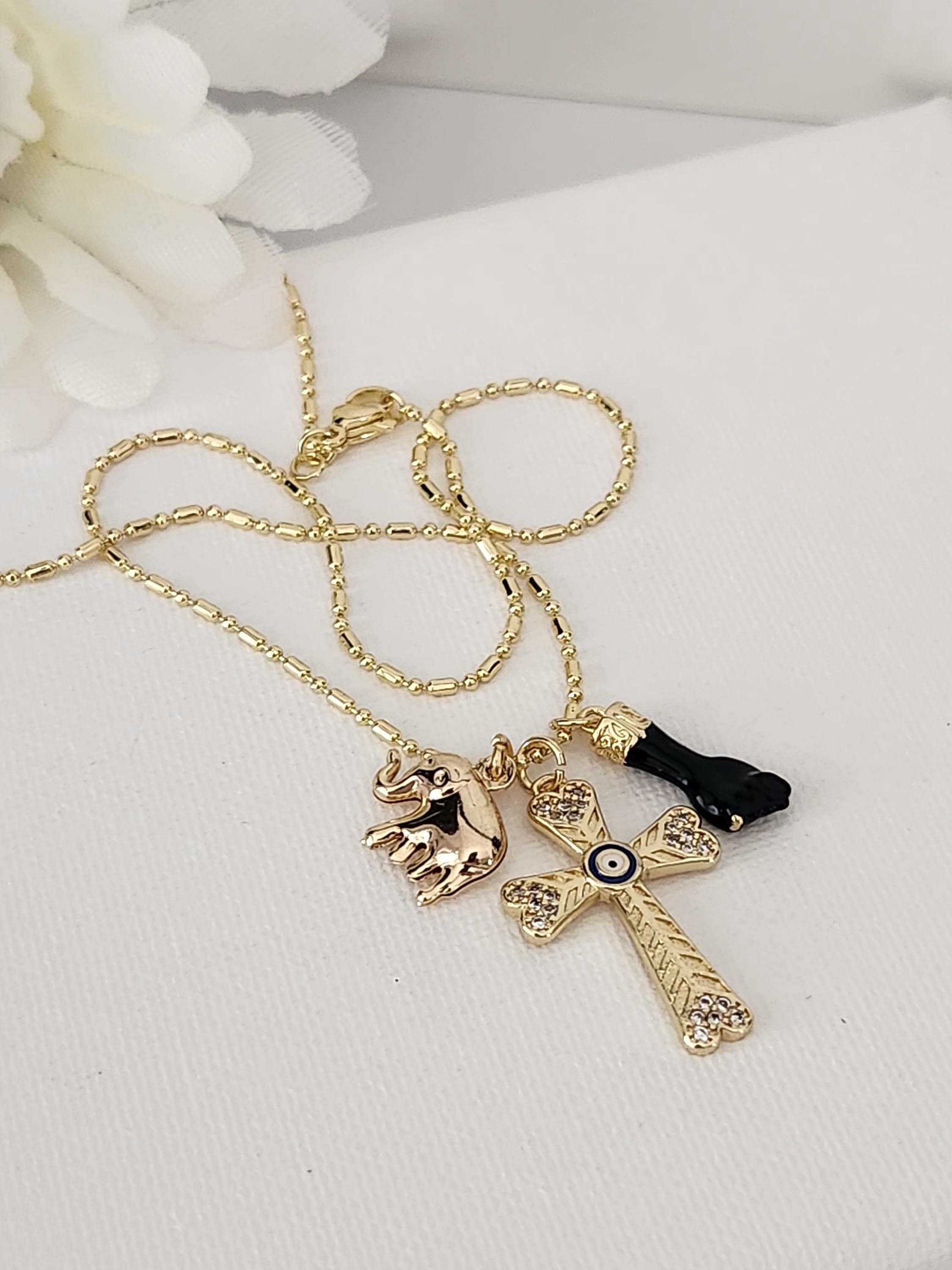 Protection Necklace, Evil Eye Cross Necklace, Azabache Charm, Figa Hand ...
