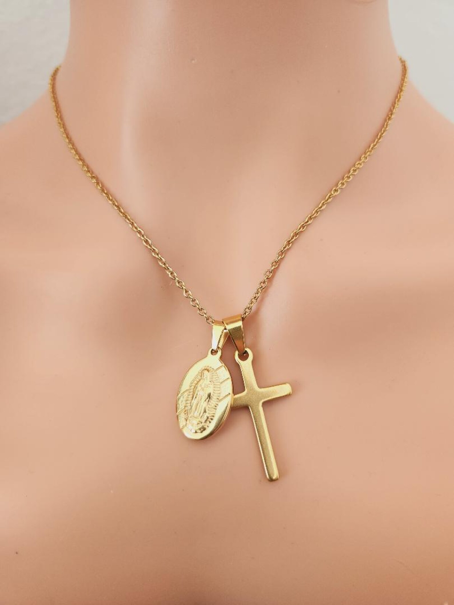 Virgin Mary and Cross Necklace: La Guadalupe Pendant, Catholic Jewelry ...