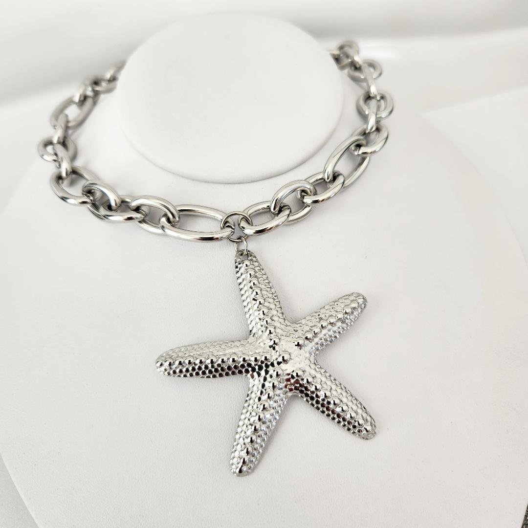 Chunky Starfish Pendant Necklace: Stainless Steel, Beach Jewelry - Etsy