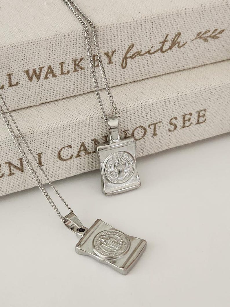 St Benedict Scapular Necklace: Stainless Steel Silver Catholic ...