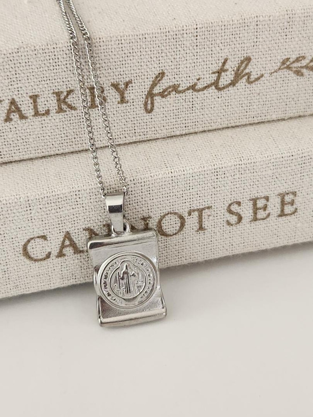 St Benedict Scapular Necklace: Stainless Steel Silver Catholic ...