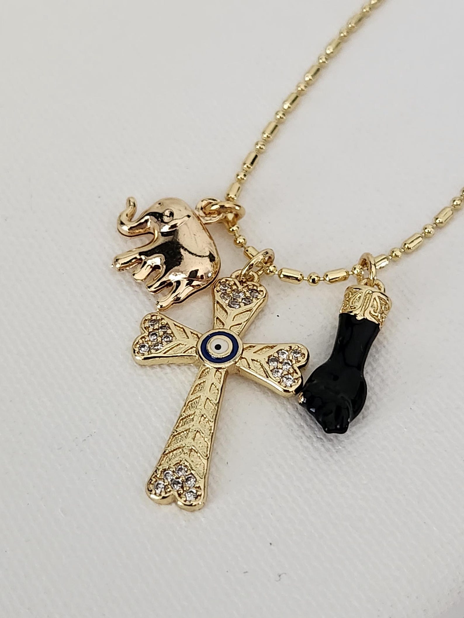 Protection Necklace, Evil Eye Cross Necklace, Azabache Charm, Figa Hand ...