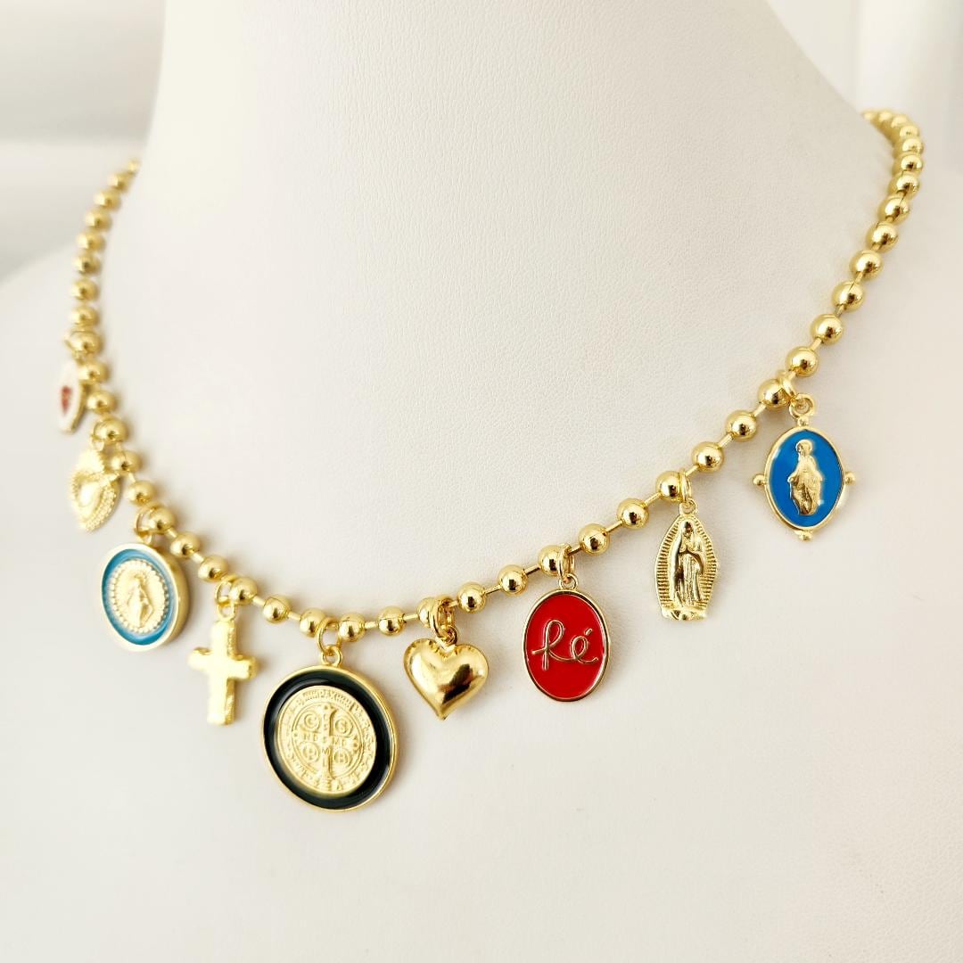 Catholic Medal Necklace, Catholic Multi Charm Medal, St Benedict Cross ...