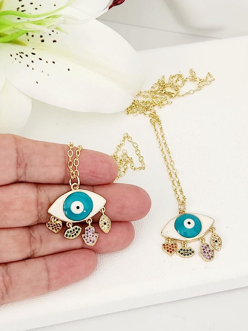 Gold Evil Eye Chain , Daily Chain ,lucky Eye Necklace ,minimalist ...