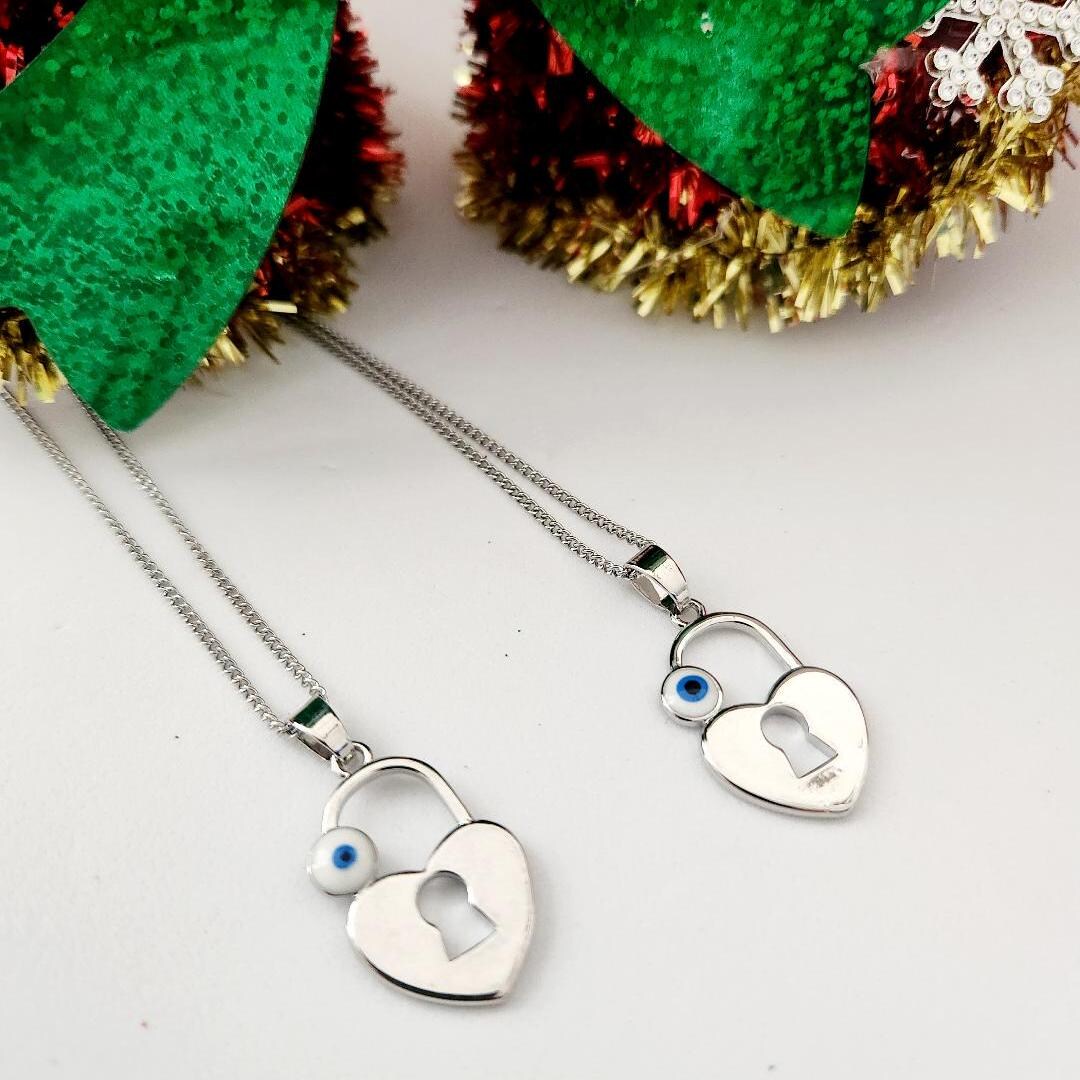 Padlock Evil Eye Necklace, Stainless Steel Silver Necklace, Amulet ...