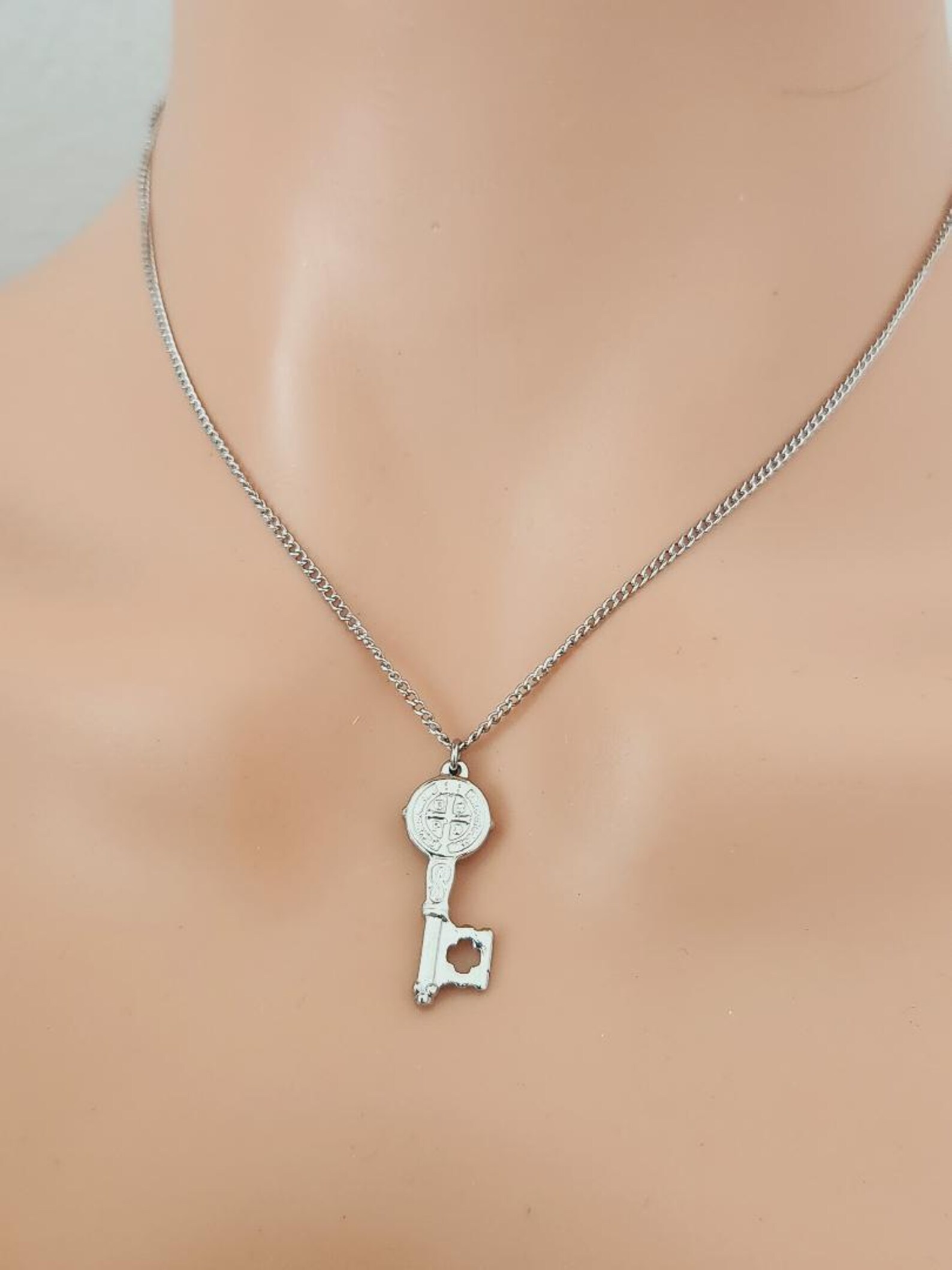 Tiny Saint Benedict Necklace Small Key St. Benedict Medal Catholic ...