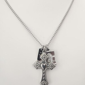 Multi Charm Catholic Necklace Stainless Steel Cross & Virgin Scapular ...