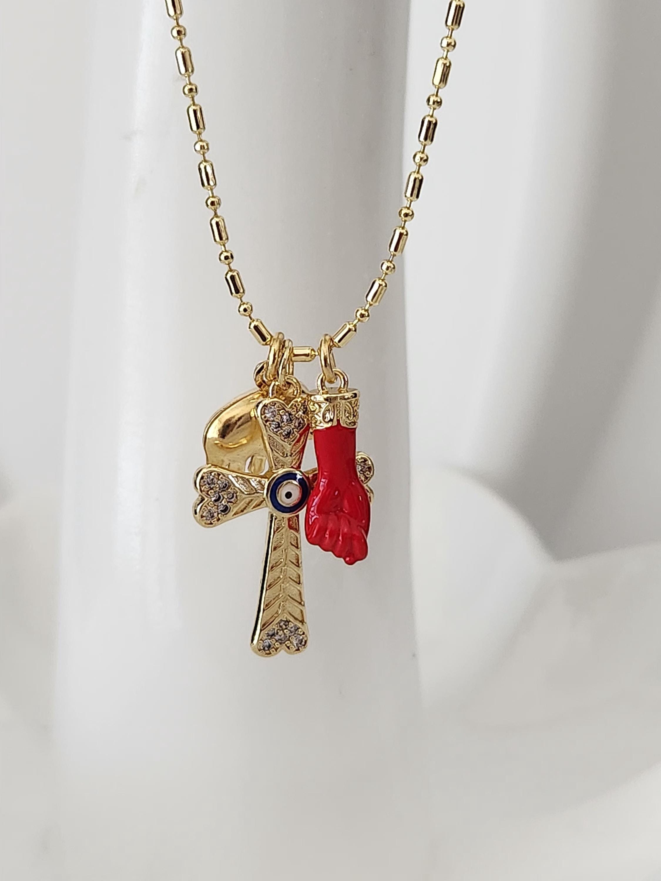 Protection Necklace, Evil Eye Cross Necklace, Azabache Charm, Figa Hand ...