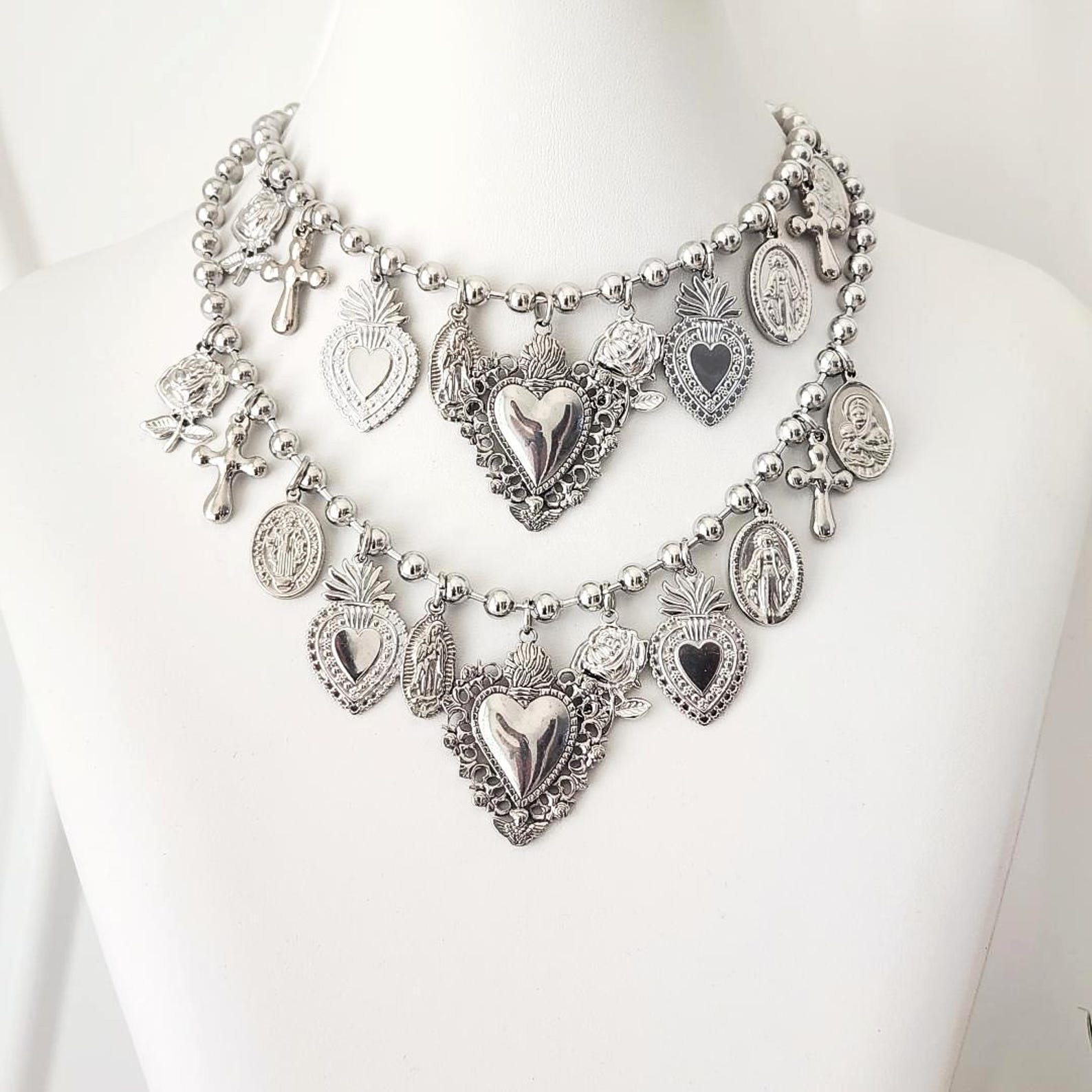 Sacred Heart Necklace and Religious Charms , Mexican Jewelry, Trending ...