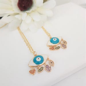 Gold Evil Eye Chain , Daily Chain ,lucky Eye Necklace ,minimalist ...