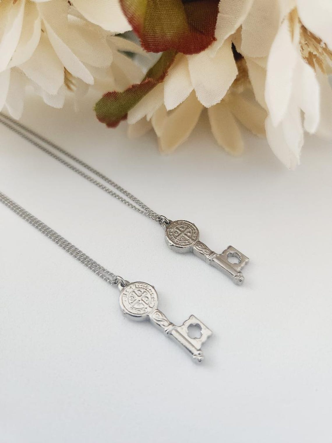 Tiny Saint Benedict Necklace Small Key St. Benedict Medal Catholic Jewelry for Kids Child ...