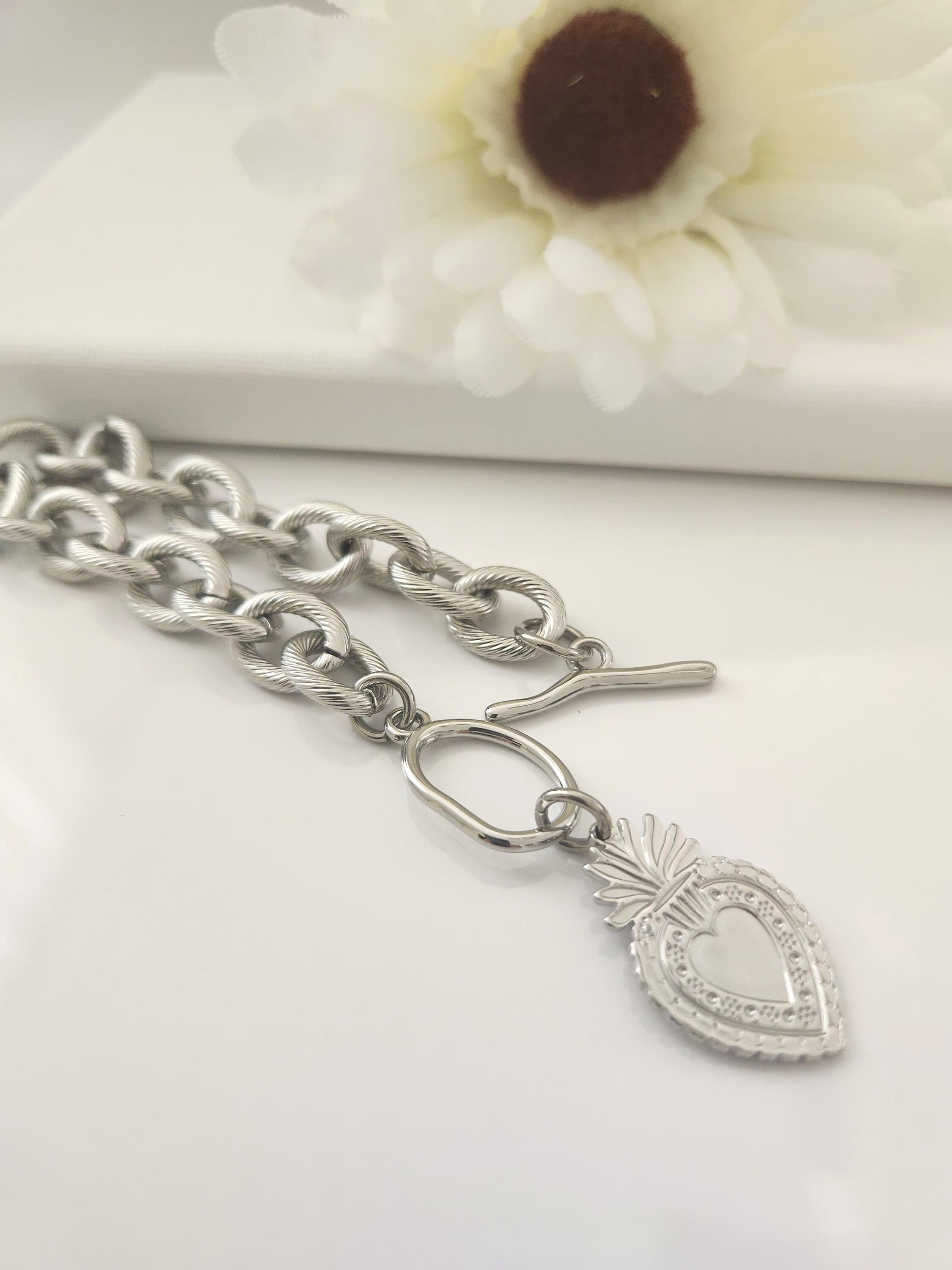 Sacred Heart of Jesus Silver , Ex Voto Chunky Bracelet - Etsy