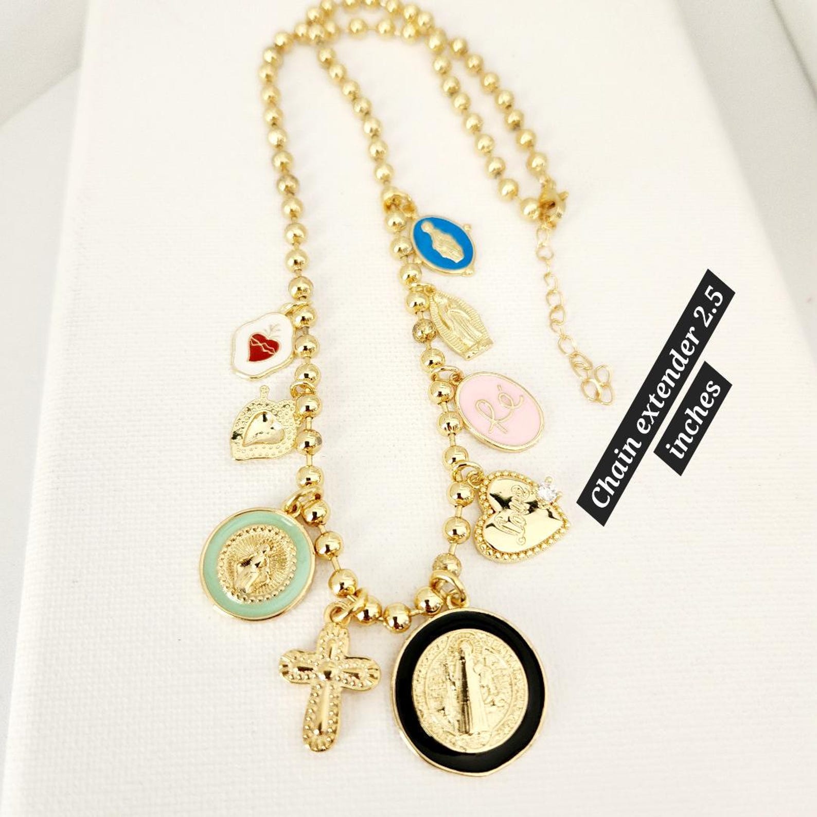 Catholic Medal Necklace: 18k Gold-plated St. Benedict Cross, Virgin ...