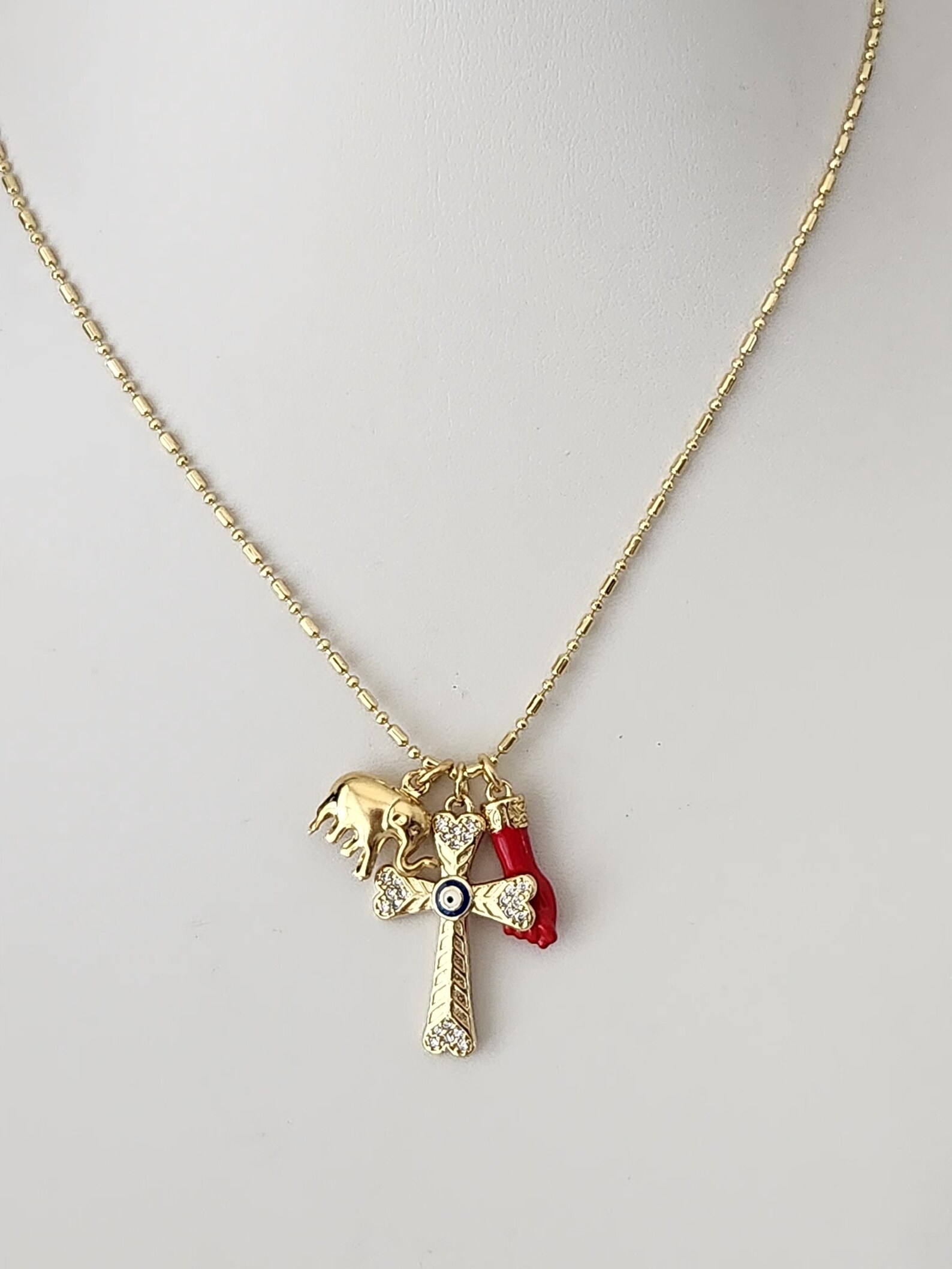 Protection Necklace, Evil Eye Cross Necklace, Azabache Charm, Figa Hand ...