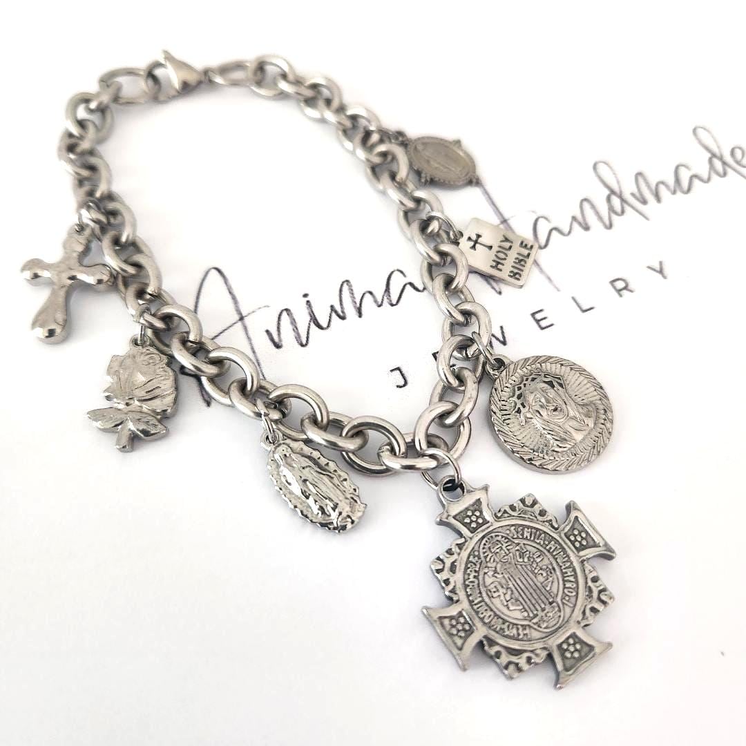 Catholic Saints Charms Bracelet: Vintage Style Religious Jewelry - Etsy