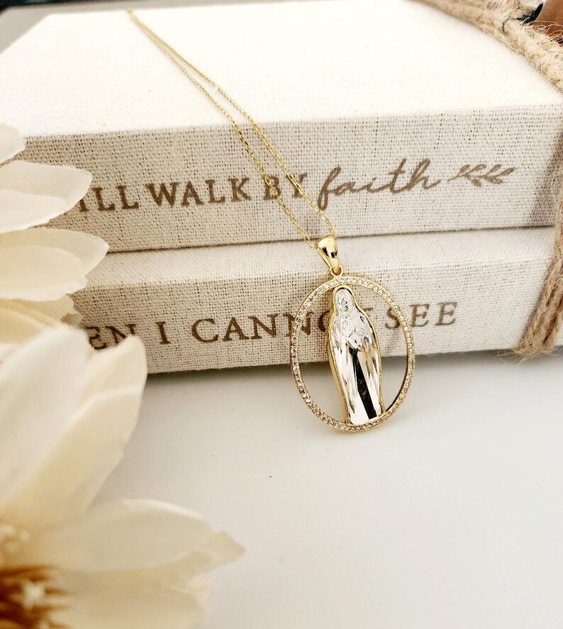 Virgin Mary Necklace With Swarovski Crystal Image Surrounded by Zircons ...