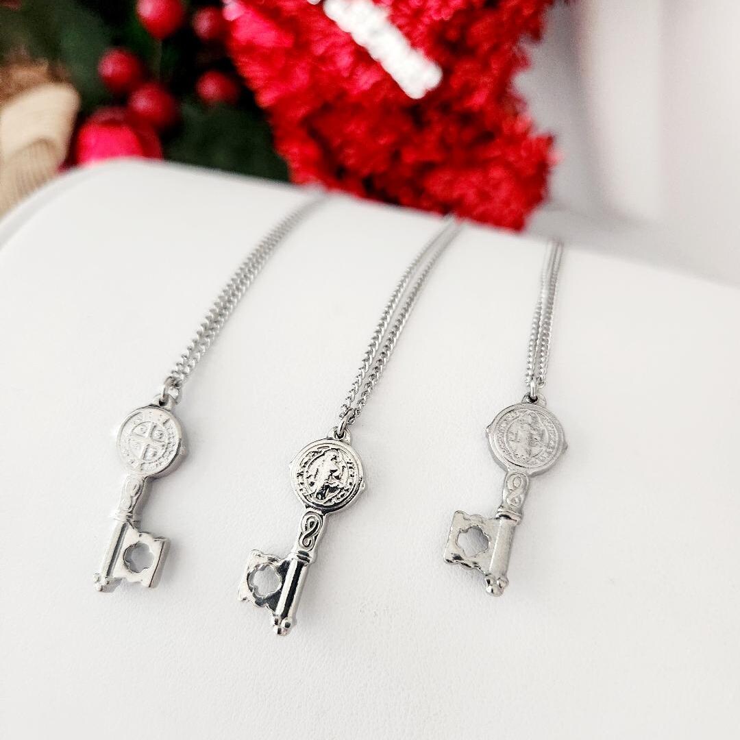 St Benedict Necklace, Key Pendant, Catholic Jewelry, Easter Gift - Etsy