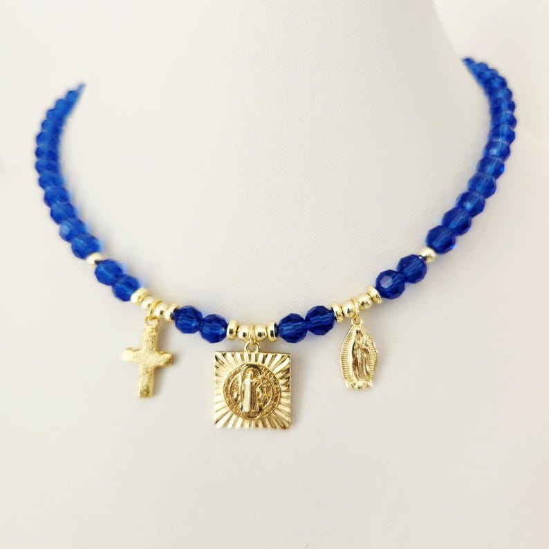 Scapular Necklace, Escapulario, Saint Benedict and Virgin Medal, Blue ...