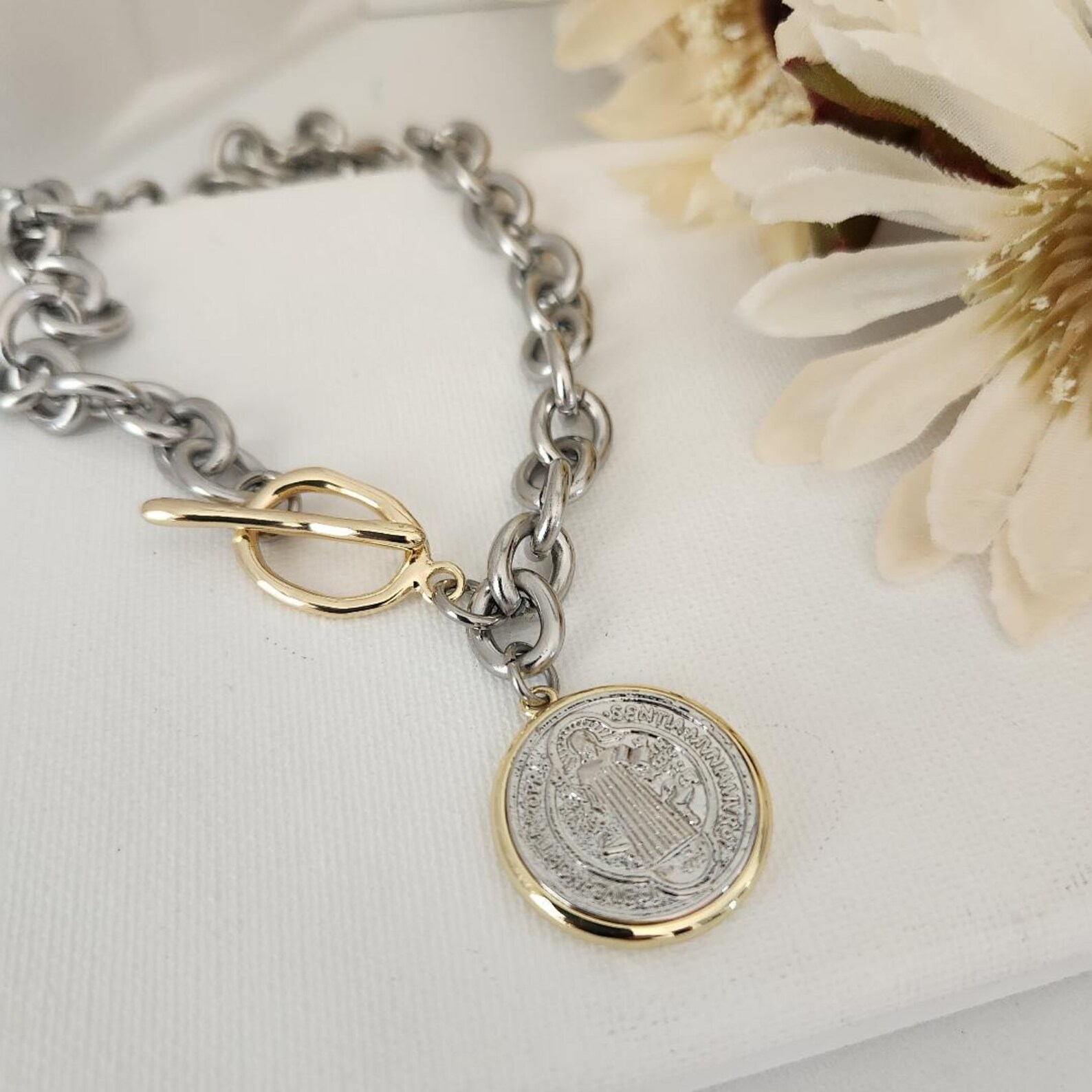 Saint Benedict Coin Medal Necklace, Saint Catholic Pendant, Christian ...