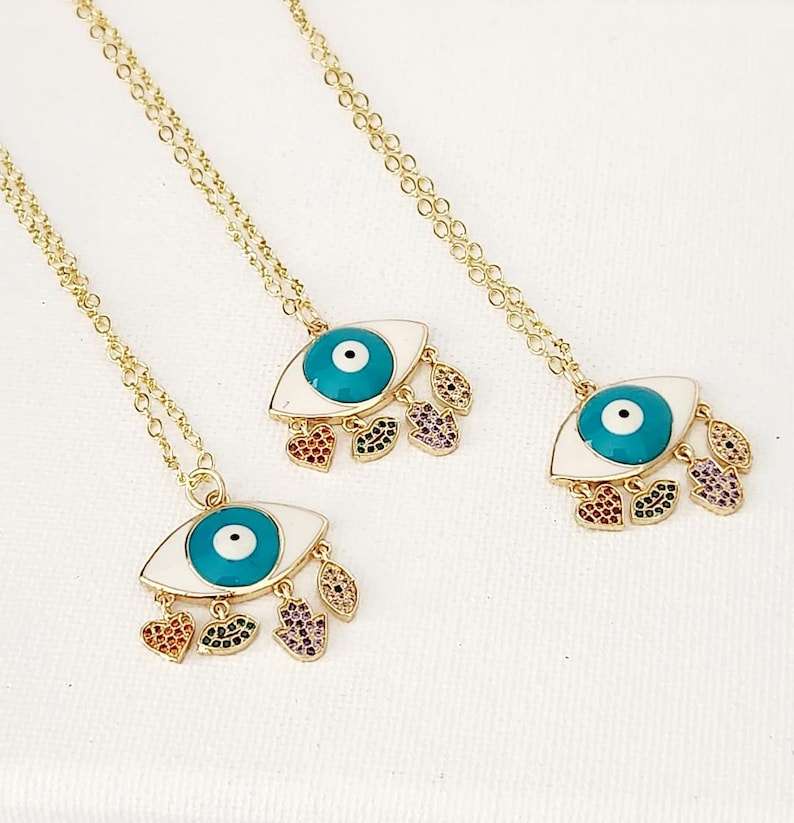Gold Evil Eye Chain , Daily Chain ,lucky Eye Necklace ,minimalist ...