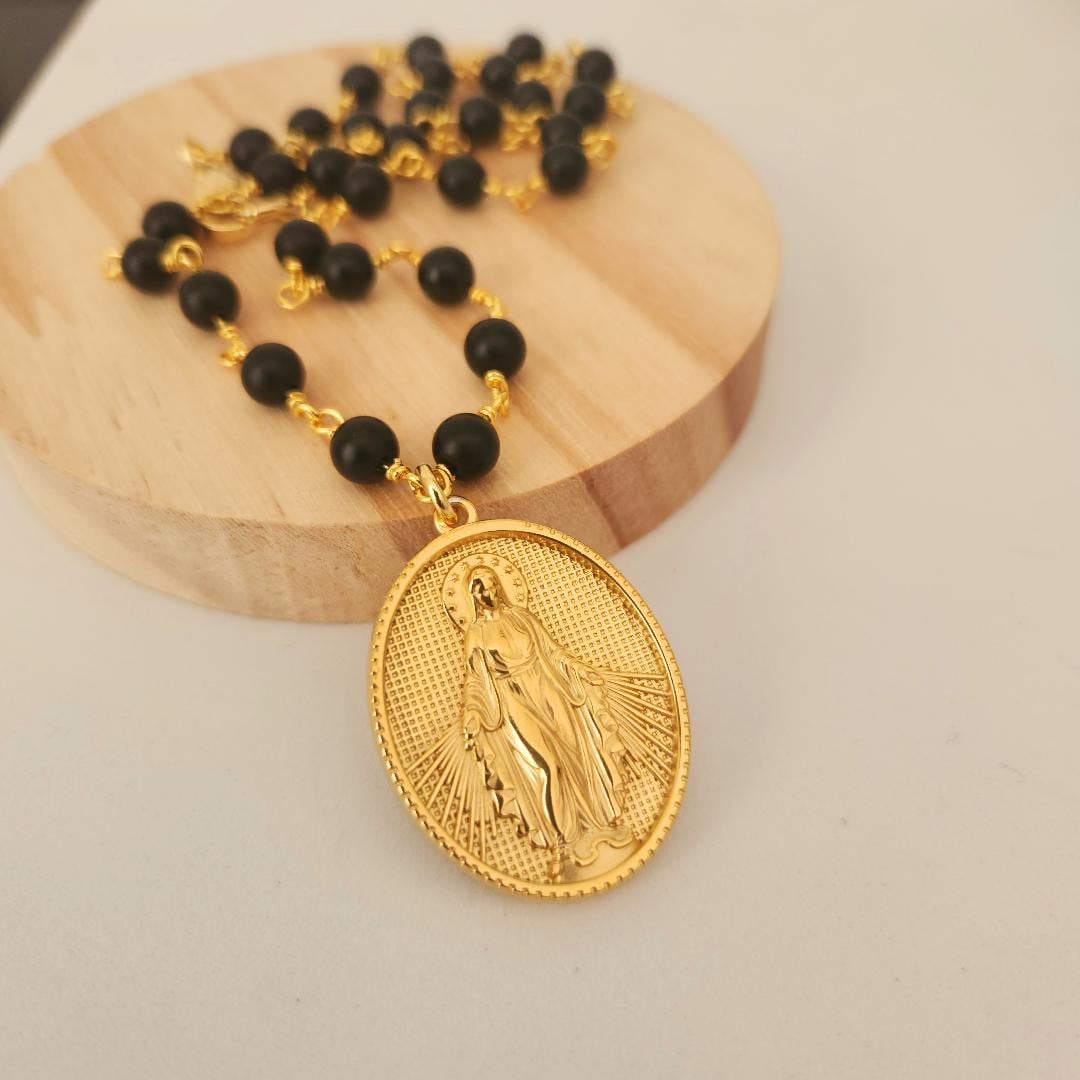 Miraculous Medal Necklace , Rosary Chain 24k Gold-plated, Virgin Mary ...