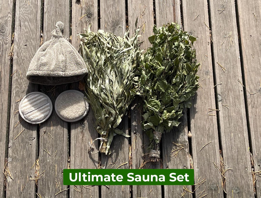 Complete Sauna Set – Birch & Eucalyptus Whisks, 100% Linen Sauna Hat ...