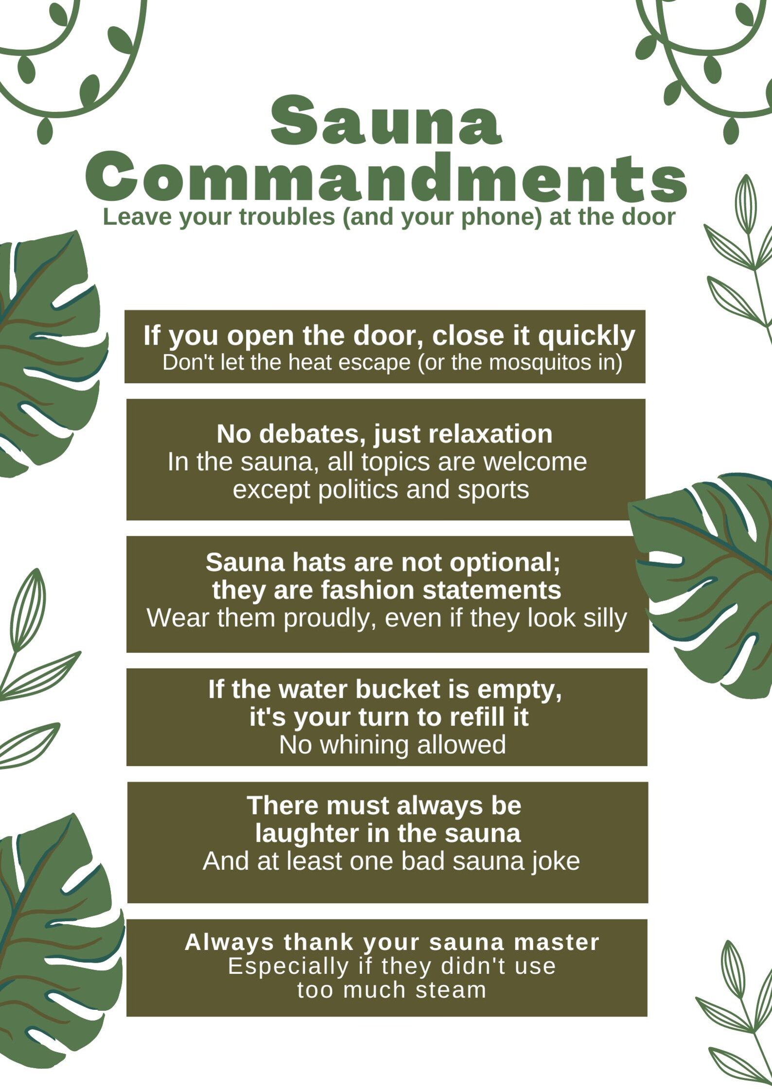 Funny Sauna Sign | Printable Sauna Wall Poster | Spa Wall Art in 3 ...