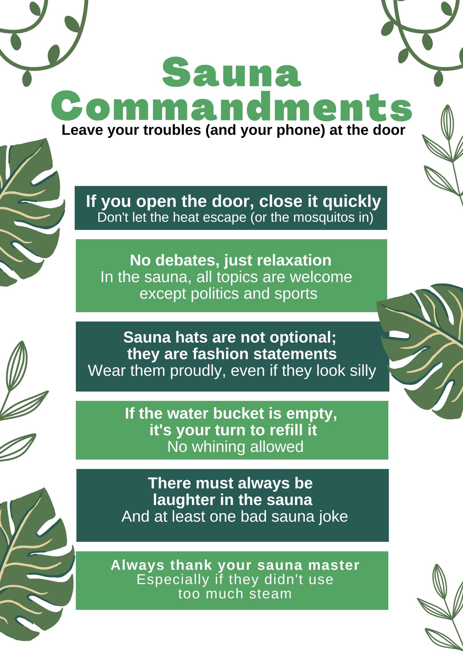 Funny Sauna Sign | Printable Sauna Wall Poster | Spa Wall Art in 3 ...