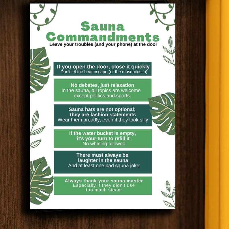 Funny Sauna Sign | Printable Sauna Wall Poster | Spa Wall Art in 3 ...