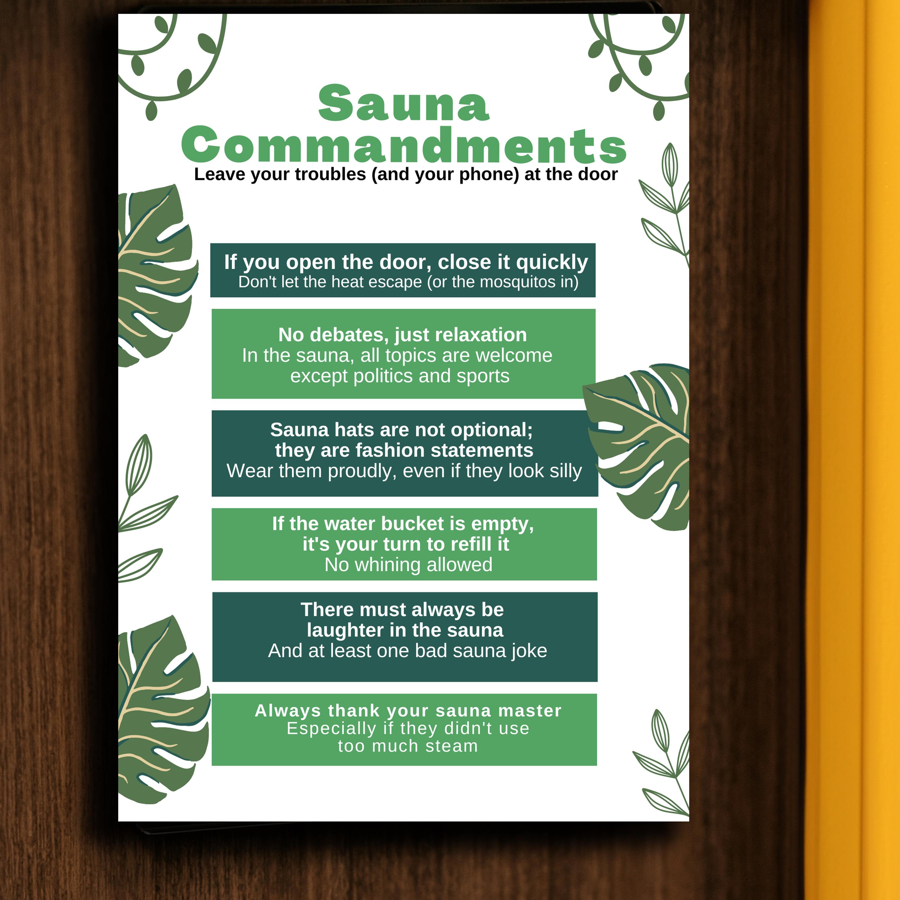 Funny Sauna Rules Poster Printable Sauna Decor Spa Wall Art in 3 Colors PDF Download for Sauna ...