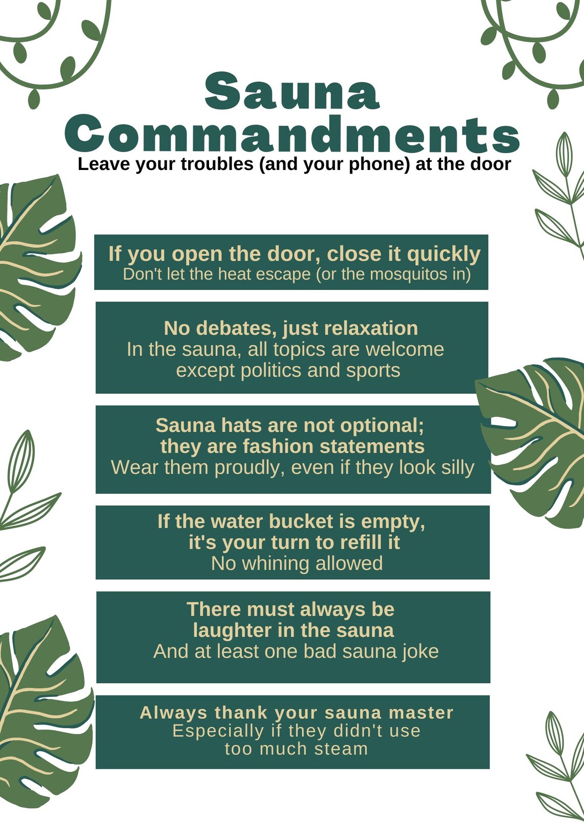 Funny Sauna Sign | Printable Sauna Wall Poster | Spa Wall Art in 3 ...