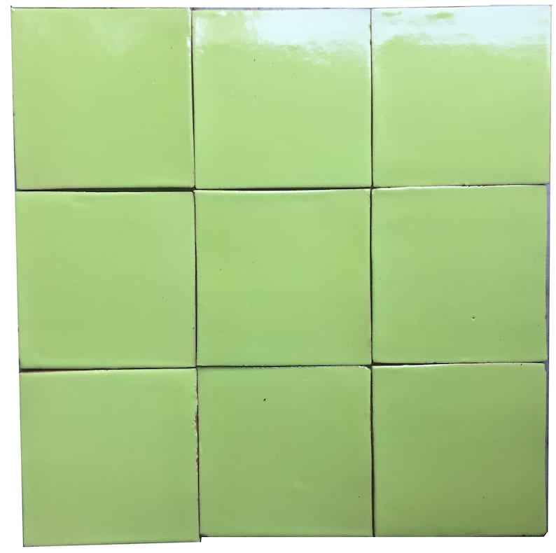100 X Lime Green Bright Hand Made Glazed Terracotta Wall Tile 105mm X ...