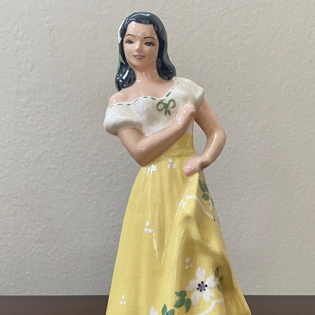 1940s Vintage Spanish Dancer Ceramic Figurine Yellow and Green Floral ...