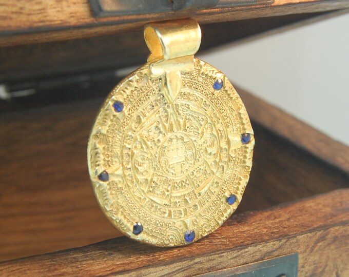 Aztec Calander Medallion Gold Pendant - Etsy
