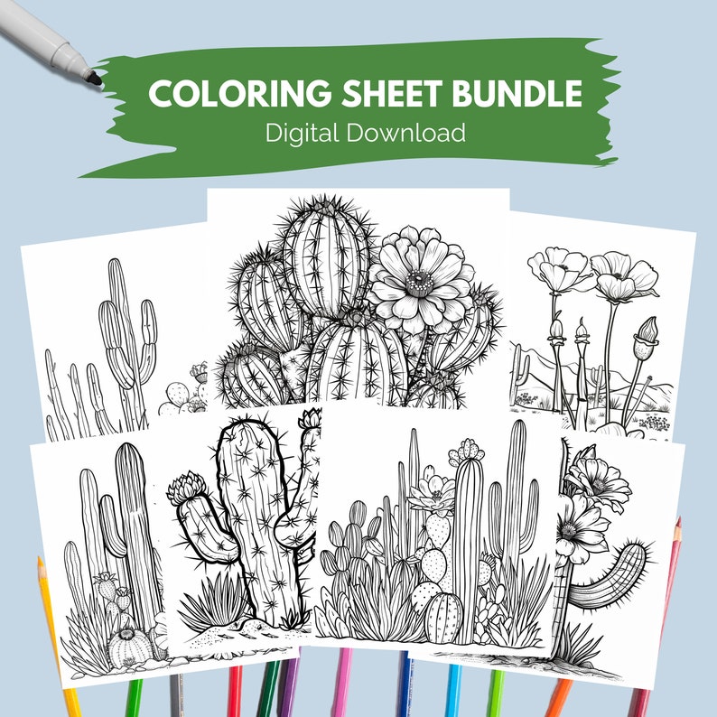 Desert Bloom: Cactus Coloring Pages for Adults and Kids - Etsy