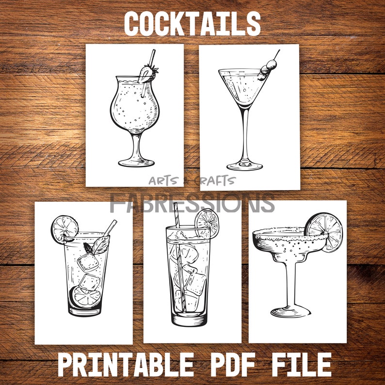 Summer Cocktails Coloring Pages Fun & Relaxing Drink Illustrations for ...