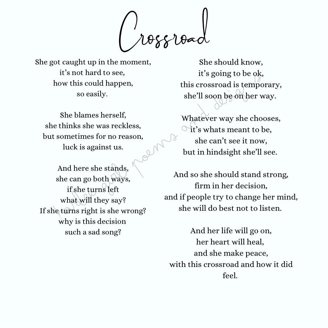 Crossroad, a PROCHOICE Poem, Poem About a Big Decision, a Poem of ...
