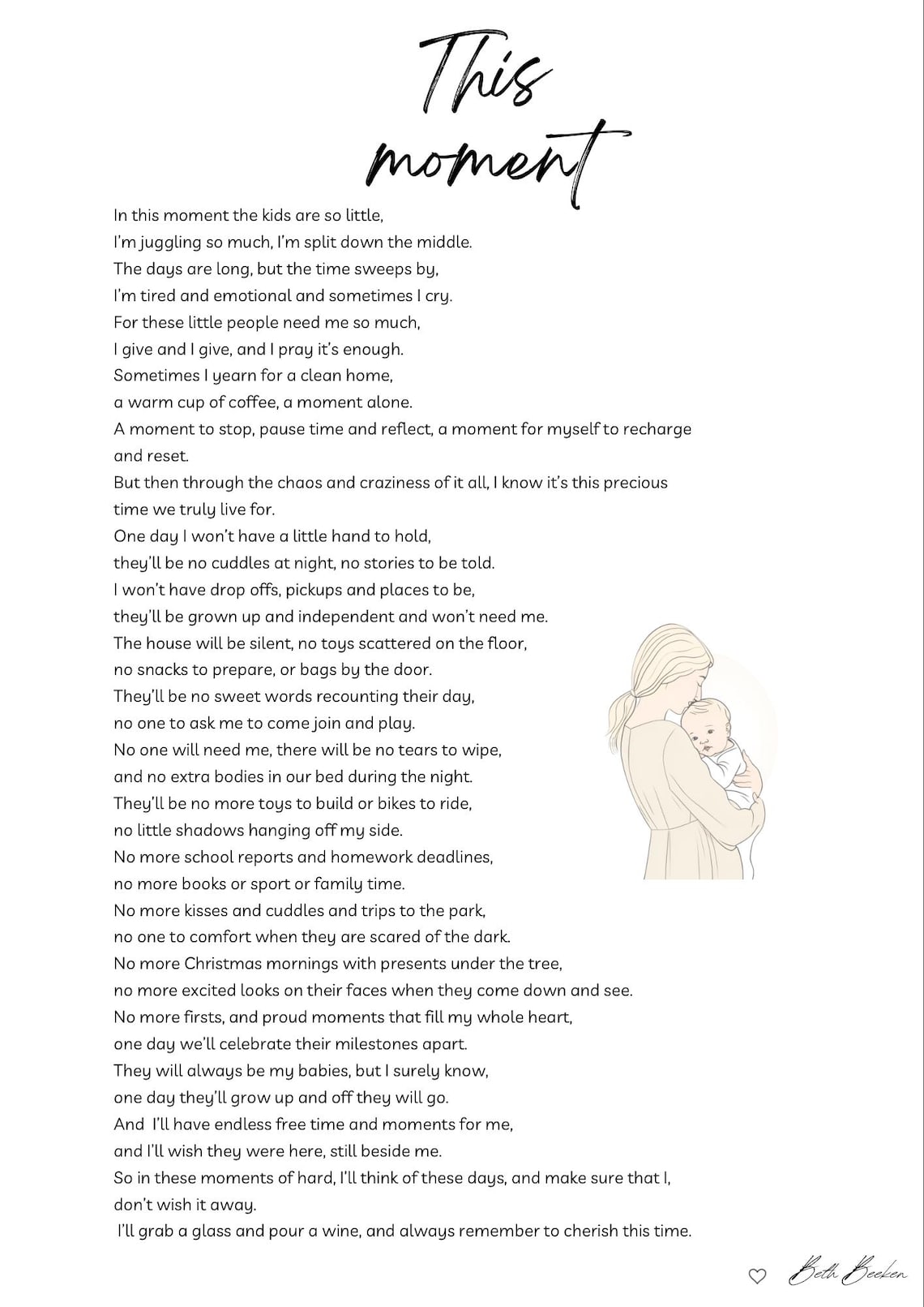 This Moment, Poem About Motherhood, Motherhood Support. - Etsy