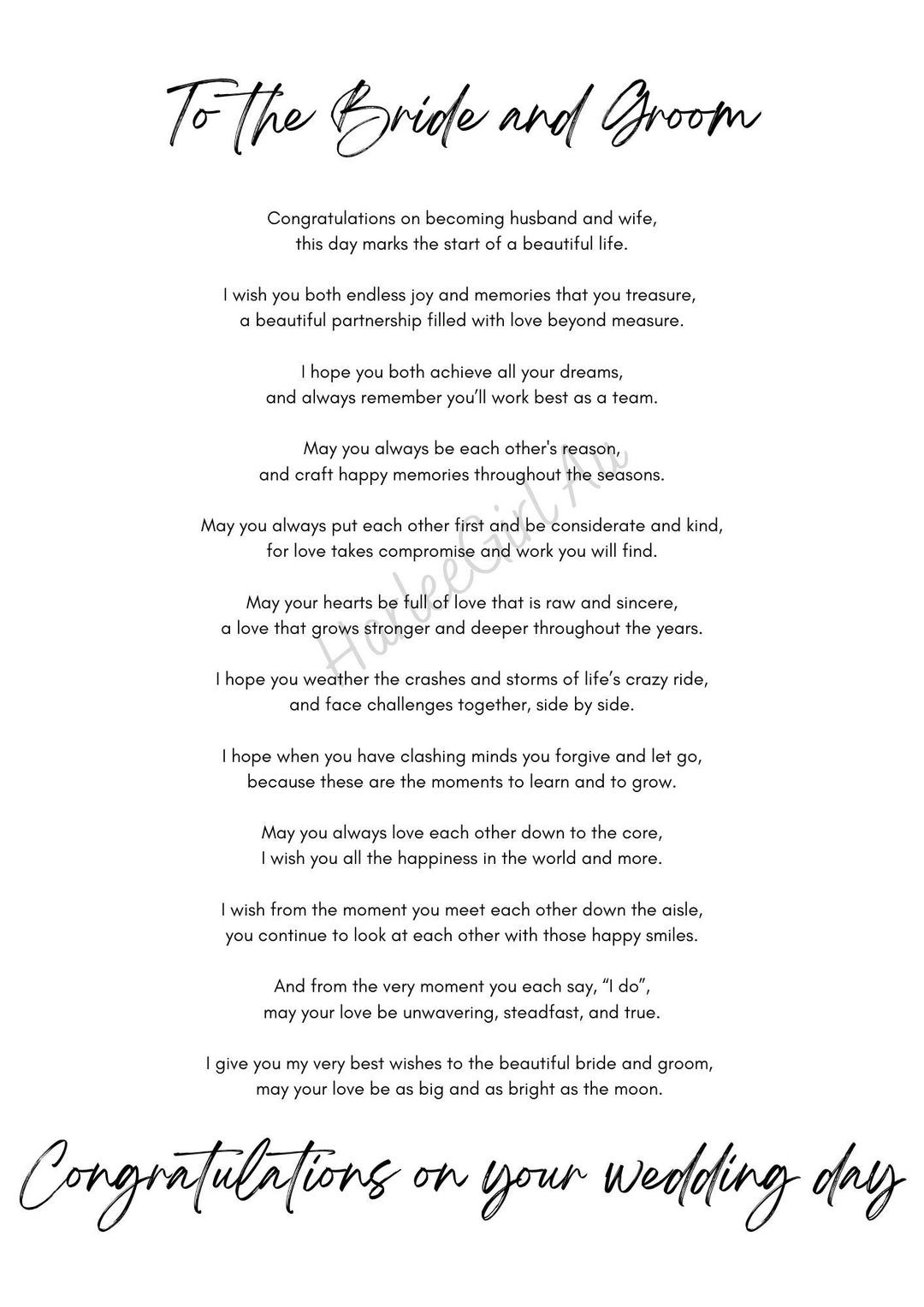 Wedding Poem, a Wedding Gift, Gift for Bride and Groom, Wedding Present ...
