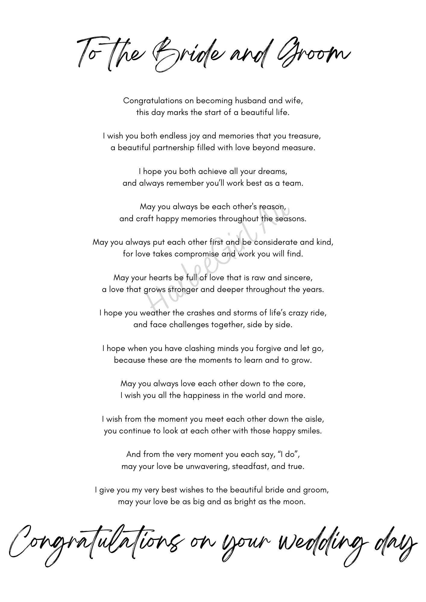 Wedding Poem, a Wedding Gift, Gift for Bride and Groom, Wedding Present ...