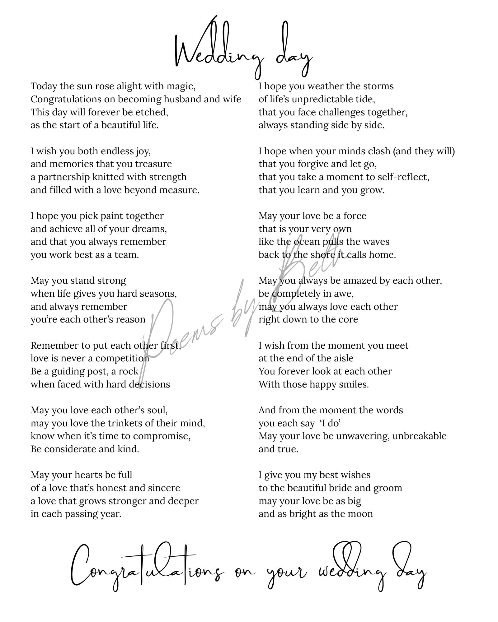 Personalised Wedding Poem - Gift for Bride & Groom or Partners in Life ...