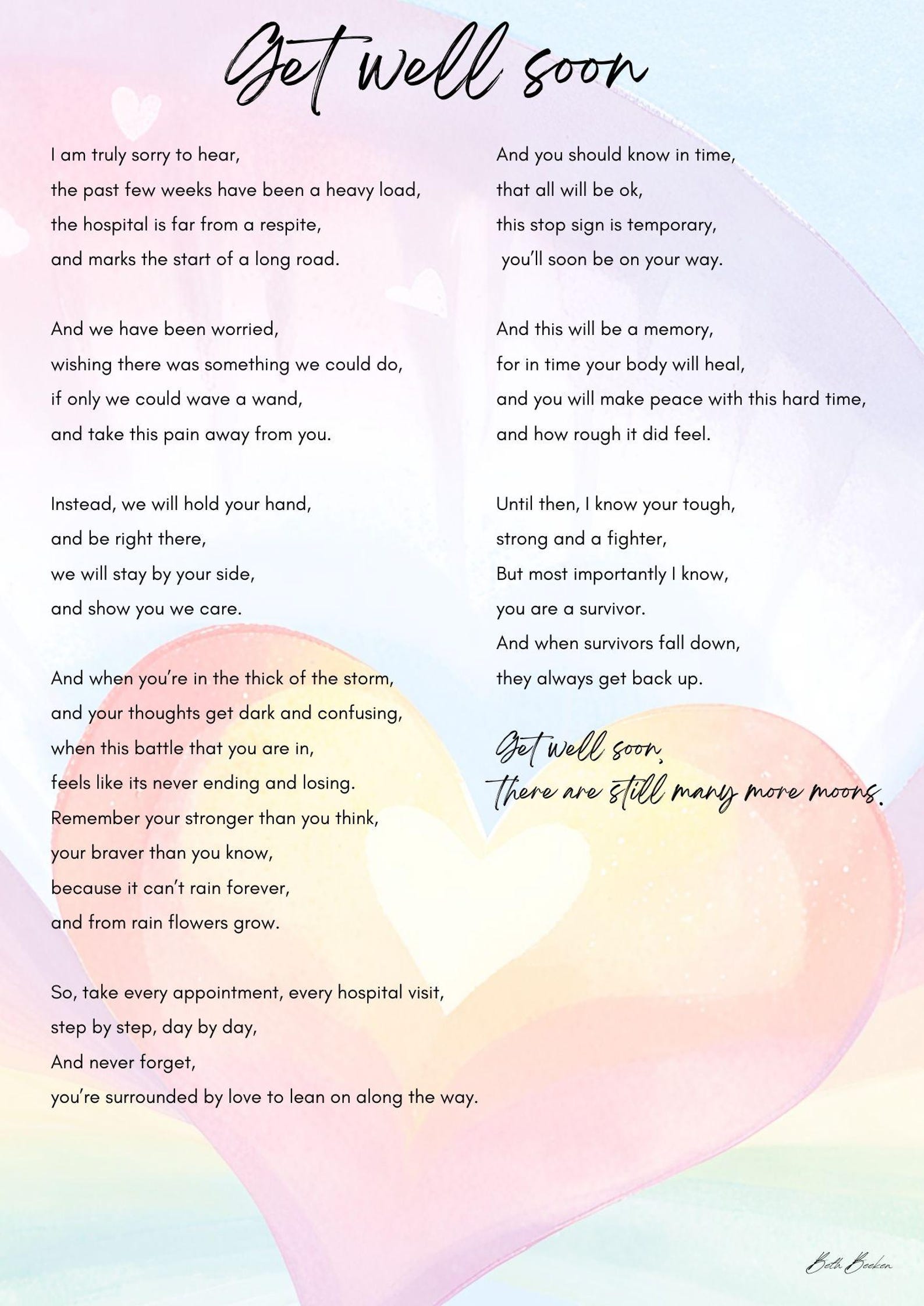 Get Well Soon Poem for Someone Unwell Poem Thinking of You Poem of ...