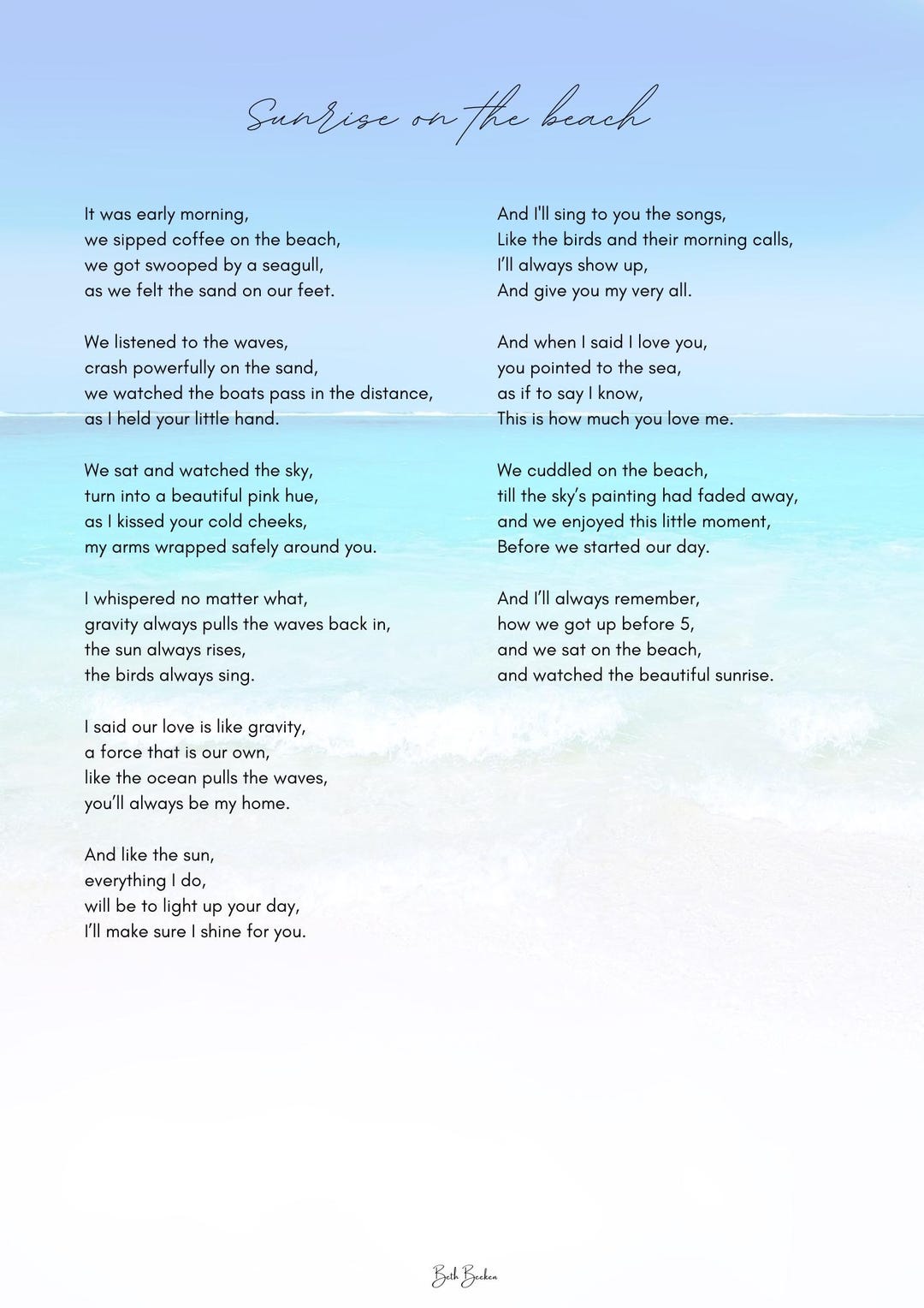 Sunrise on the Beach Poem - Etsy