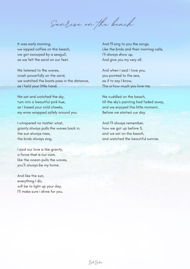 Sunrise on the Beach Poem - Etsy