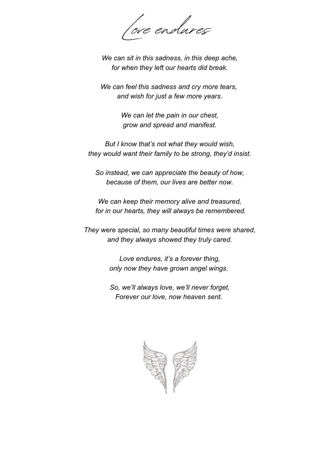 Sympathy Poem, Love Endures, DIGITAL DOWNLOAD, Loss of a Partner, Loss ...