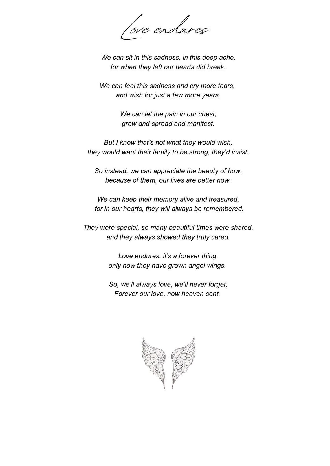 Sympathy Poem, Love Endures, DIGITAL DOWNLOAD, Loss of a Partner, Loss ...
