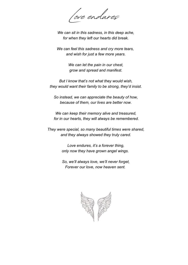 Sympathy Poem, Love Endures, DIGITAL DOWNLOAD, Loss of a Partner, Loss ...