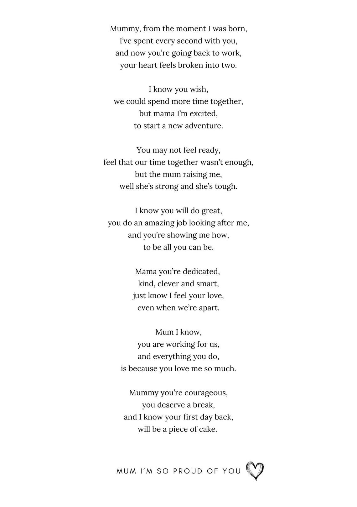 Mum, I'm so Proud of You A5 Digital Card, a Poem for Mum Going Back to ...