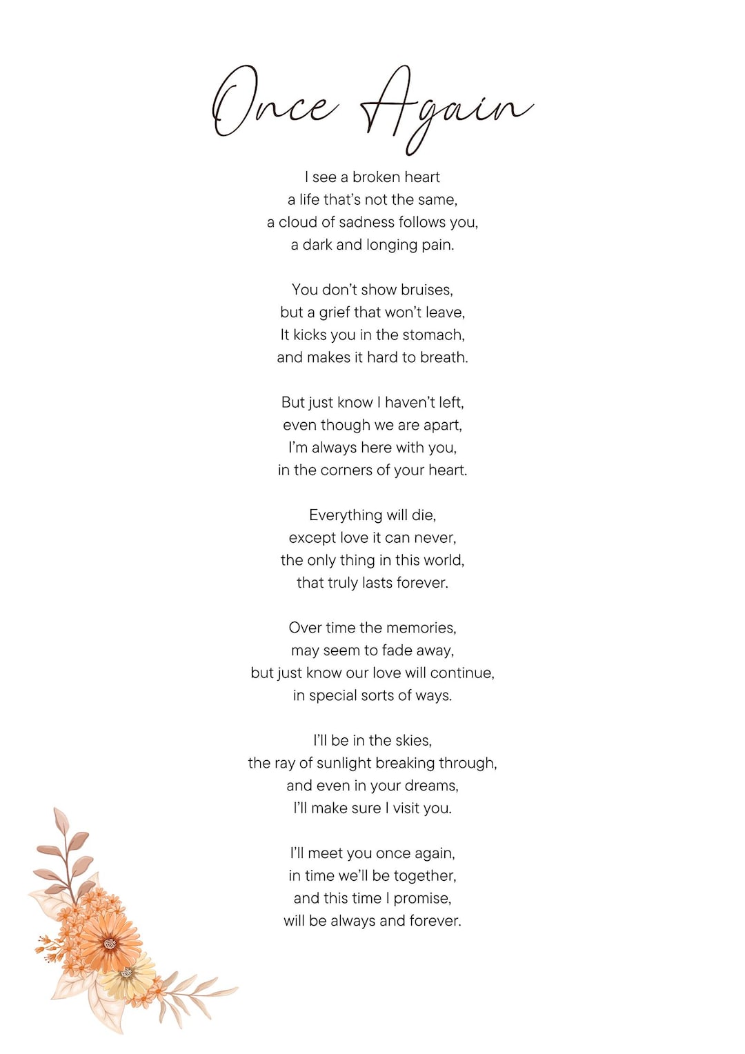Once Again Poem, Sympathy Poem, Loss, Grief, Poem, Sympathy, Funeral ...